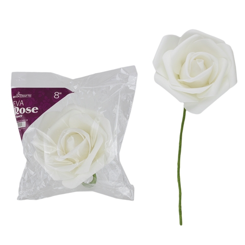 Mega Crafts - 8" EVA Rose Flower with Stem - White