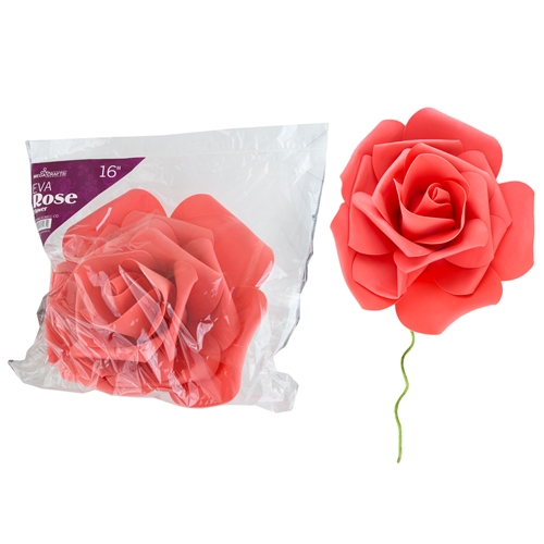 Mega Crafts - 16" EVA Rose Flower with Stem - Coral